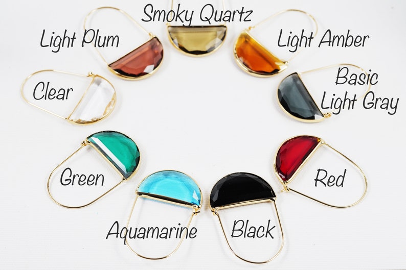 Half Moon Artisan Hand Blown Faceted Glass Hoop Earrings Crescent Moon ...
