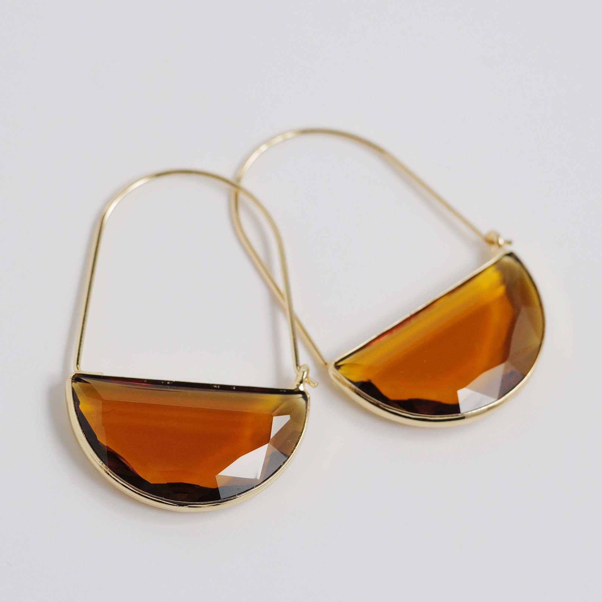 Half Moon Artisan Hand Blown Faceted Glass Hoop Earrings Crescent Moon ...