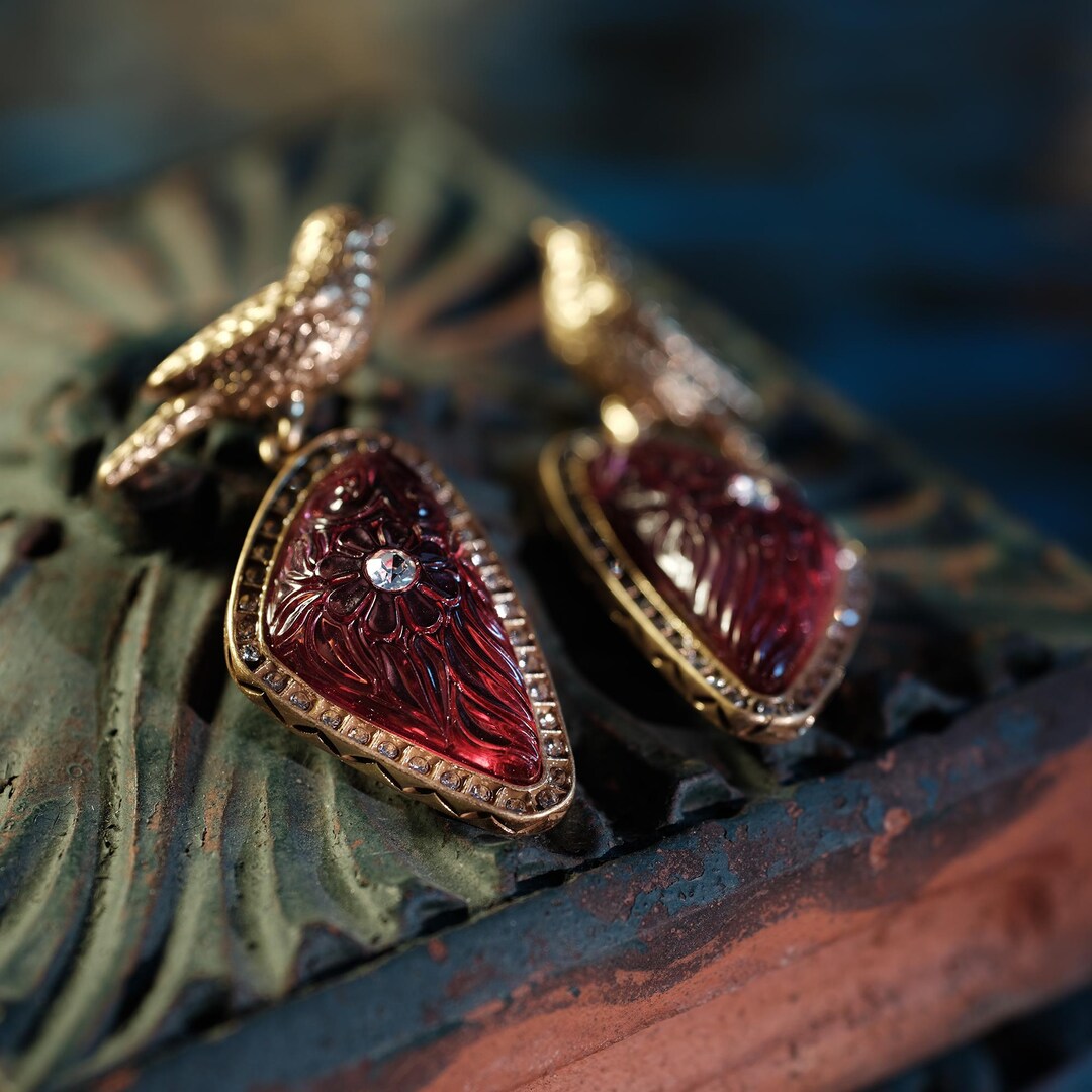 Golden Nightingale Bird Art Deco Antique Style Post Dangling Earrings ...