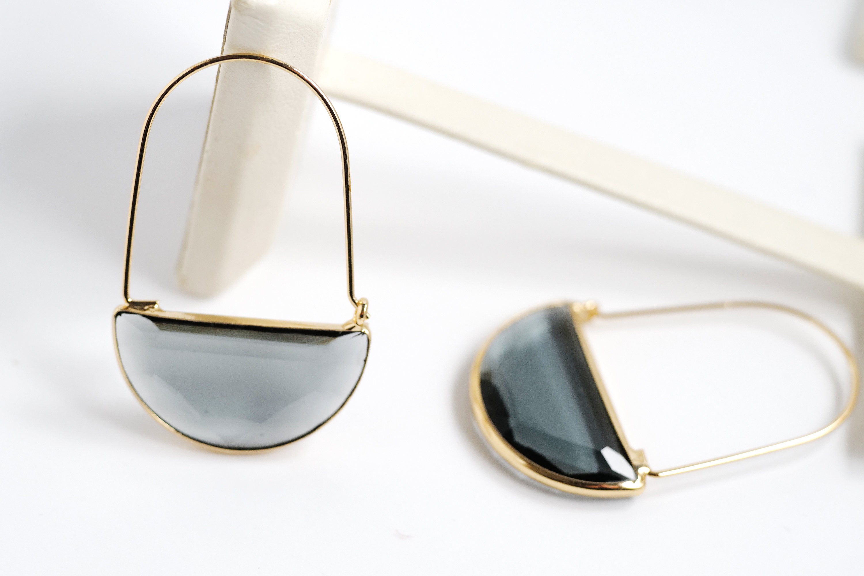 Half Moon Artisan Hand Blown Faceted Glass Hoop Earrings Crescent Moon ...