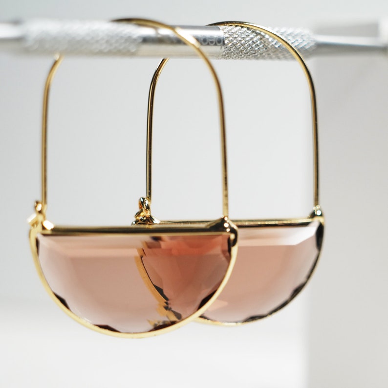Half Moon Artisan Hand Blown Faceted Glass Hoop Earrings Crescent Moon ...