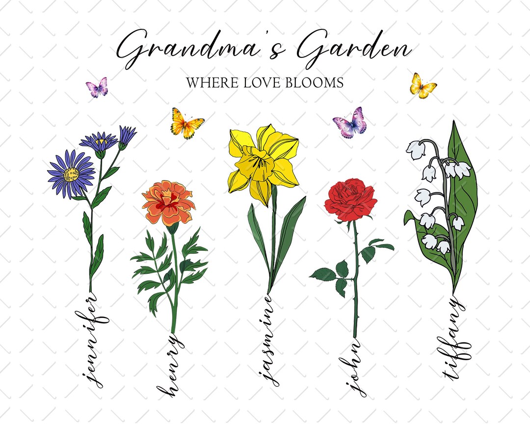 Grandma's Garden Png, Mom's Garden Png, Birth Month Flowers Png ...