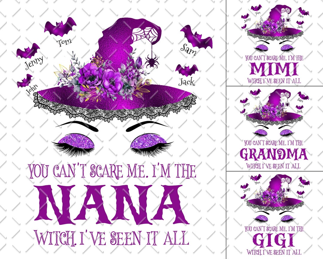 Halloween Witch Nana Bat Grandkids Name Png, Grandma Halloween Png ...