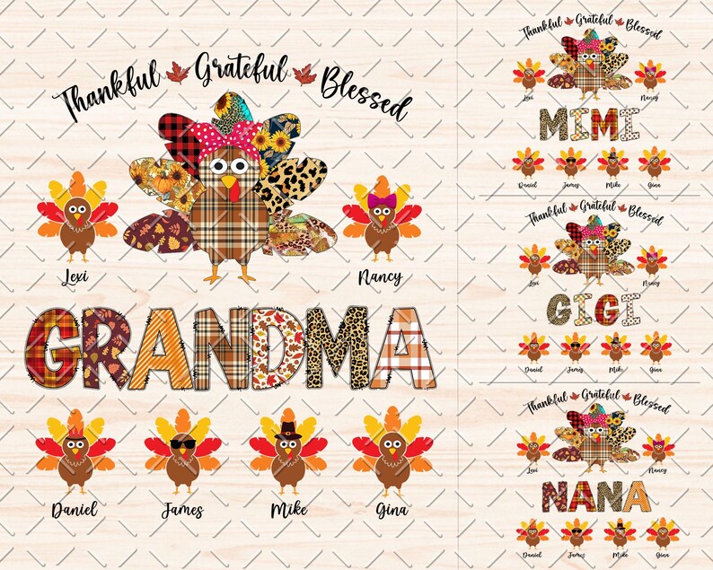 Thankful Blessed Grandma Turkey Png, Thanksgiving Grandma Turkey Png ...