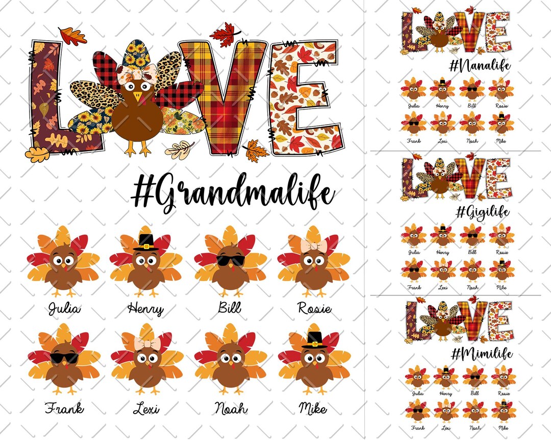 Thanksgiving Grandma Turkey Love Png, Love Grandma Life Png ...