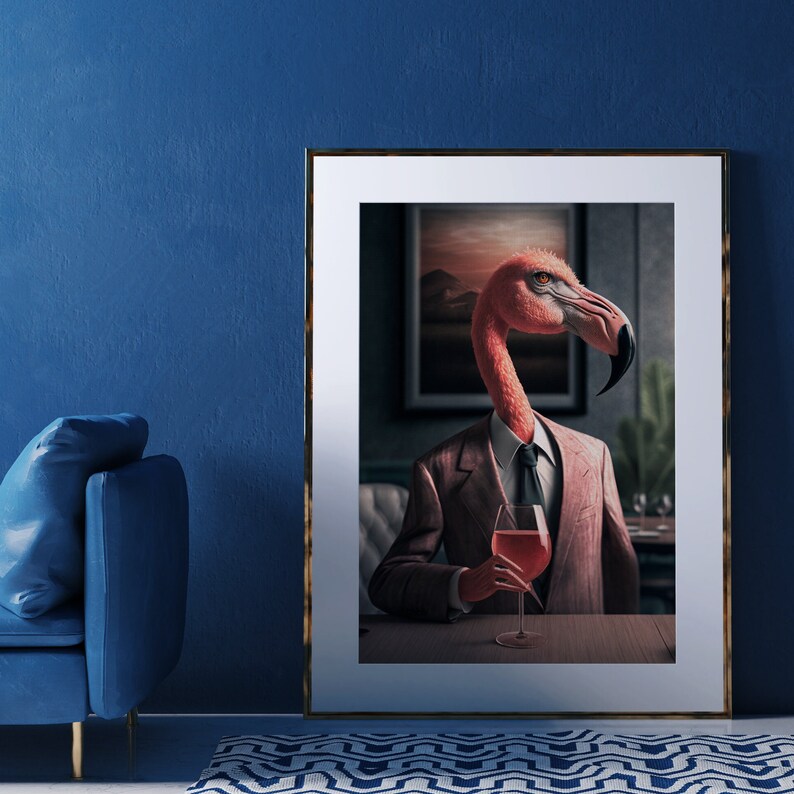 Kitchen Wall Decor, Digital Flamingo in Suit Portrait, Download Prints ...