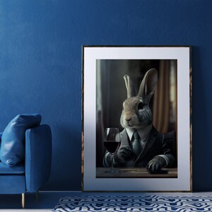 Kitchen Wall Decor, Digital Rabbit in a Suit Portrait, Download Prints ...