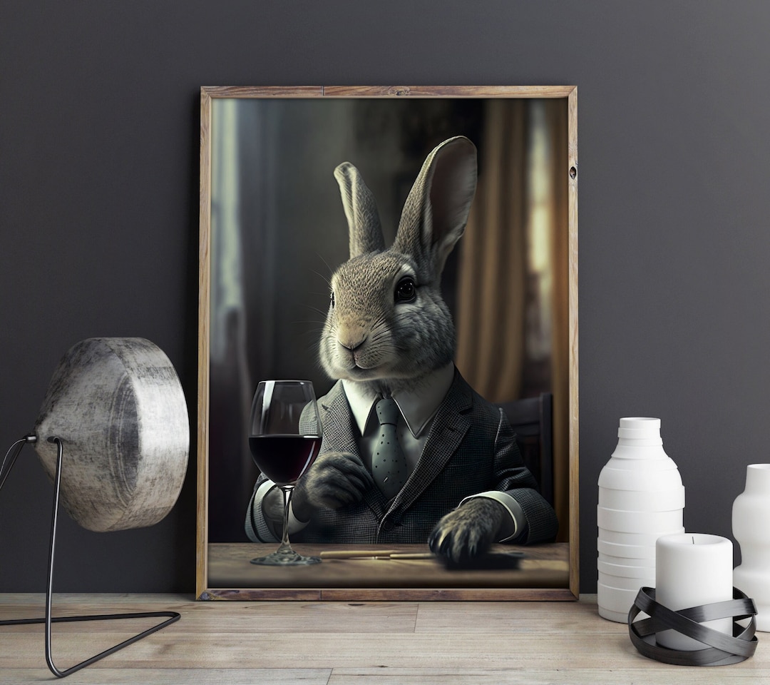 Kitchen Wall Decor, Digital Rabbit in a Suit Portrait, Download Prints ...