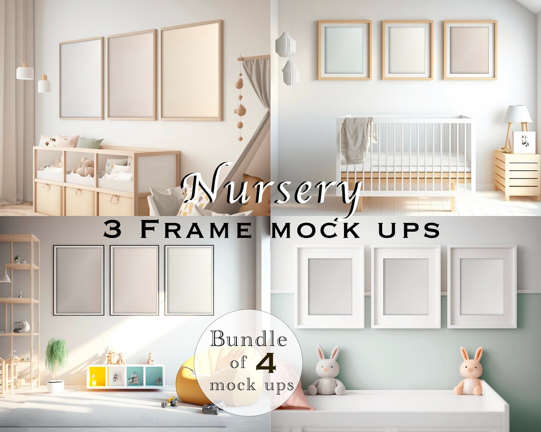 4 Mockup Bundle Frame for Nursery Decor, Three Vertical Frame Set Wall ...