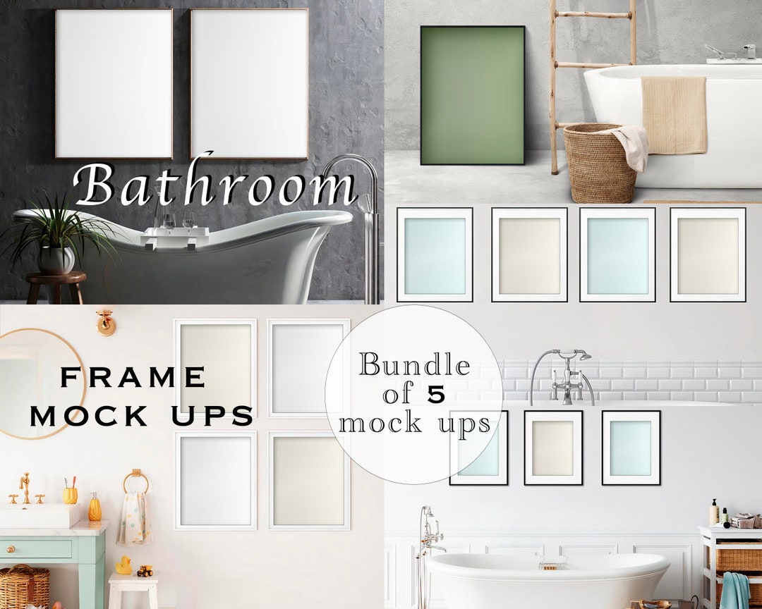 5 Mockup Bundle Frame for Bathroom Decor, Vertical Frame Set Wall Art ...