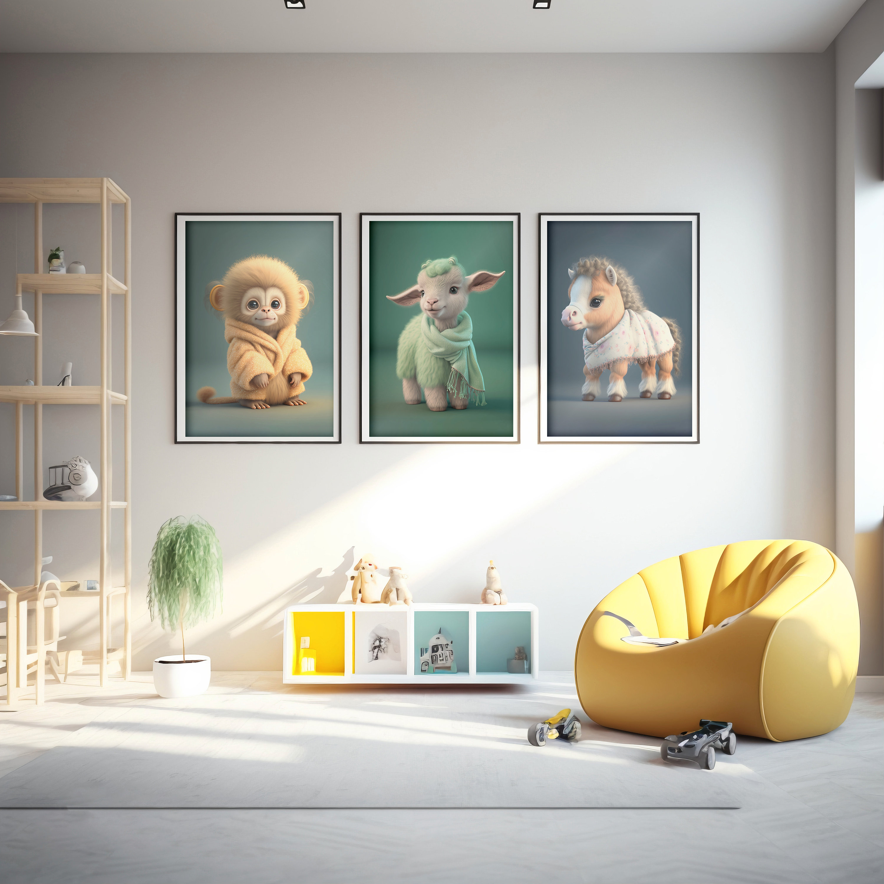 Digital Baby Animals in Clothes, Wall Art Decor Boy's Girl's Nursery ...