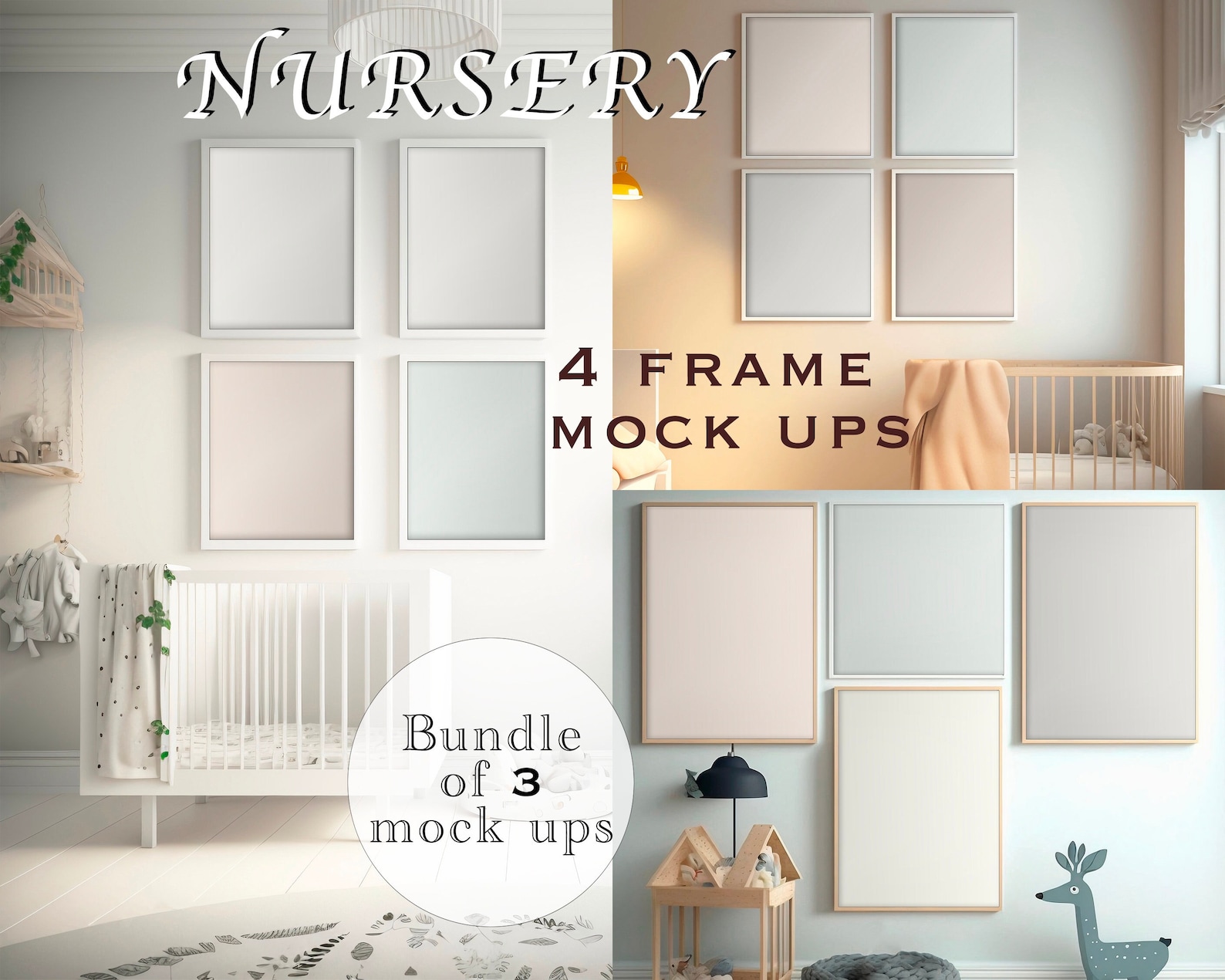 3 Mockup Bundle Frame for Nursery Decor, Four 4 Vertical Frame Set Wall ...