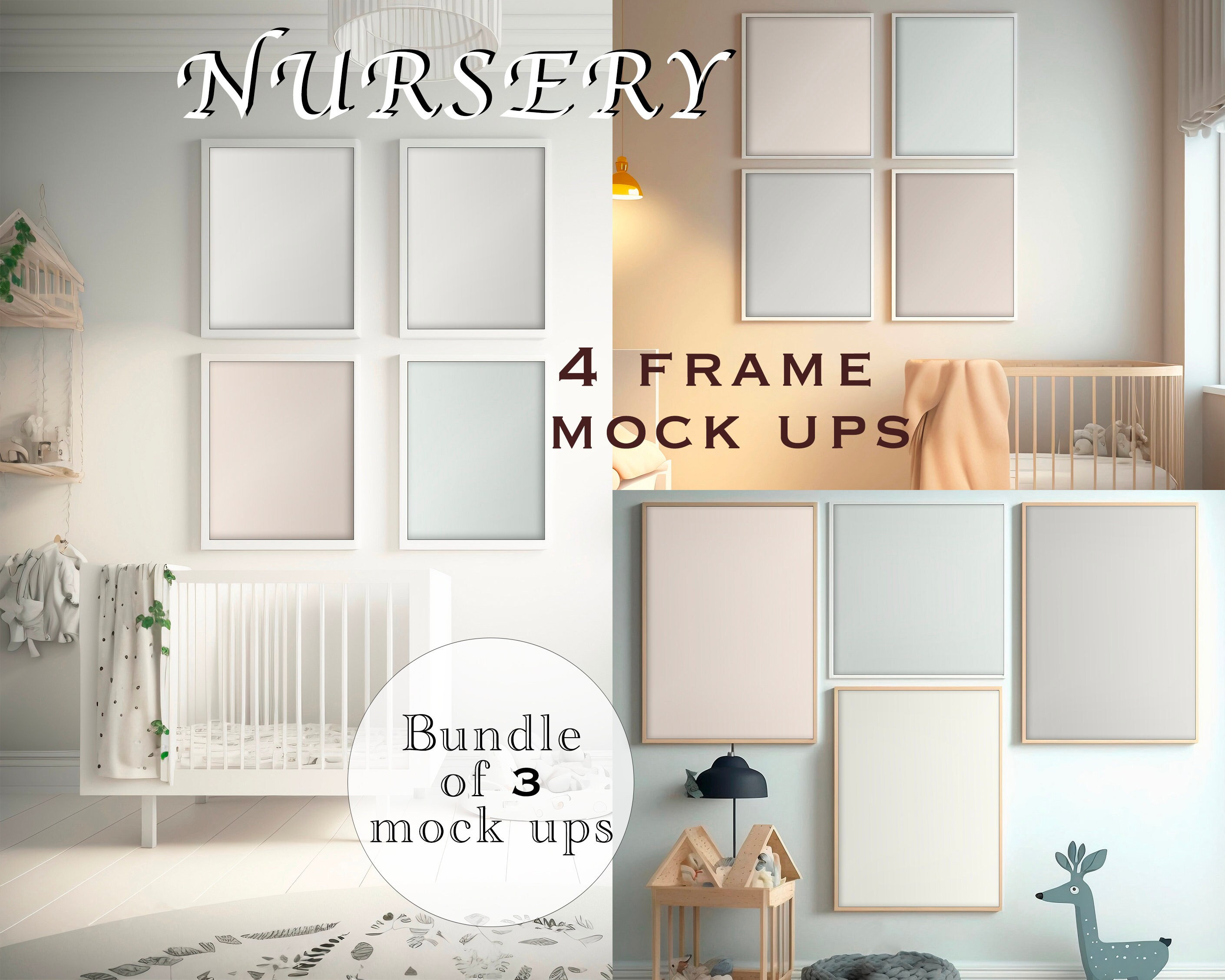 3 Mockup Bundle Frame for Nursery Decor, Four 4 Vertical Frame Set Wall ...