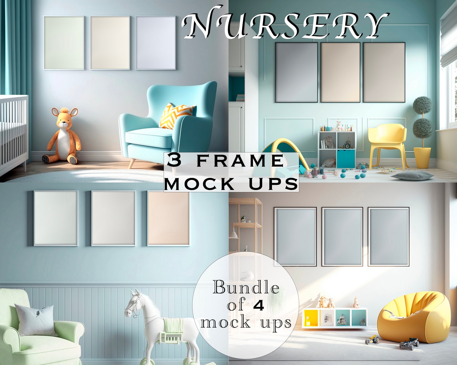 4 Mockup Bundle Frame for Boy's Nursery Decor, Vertical Frame Set Wall ...