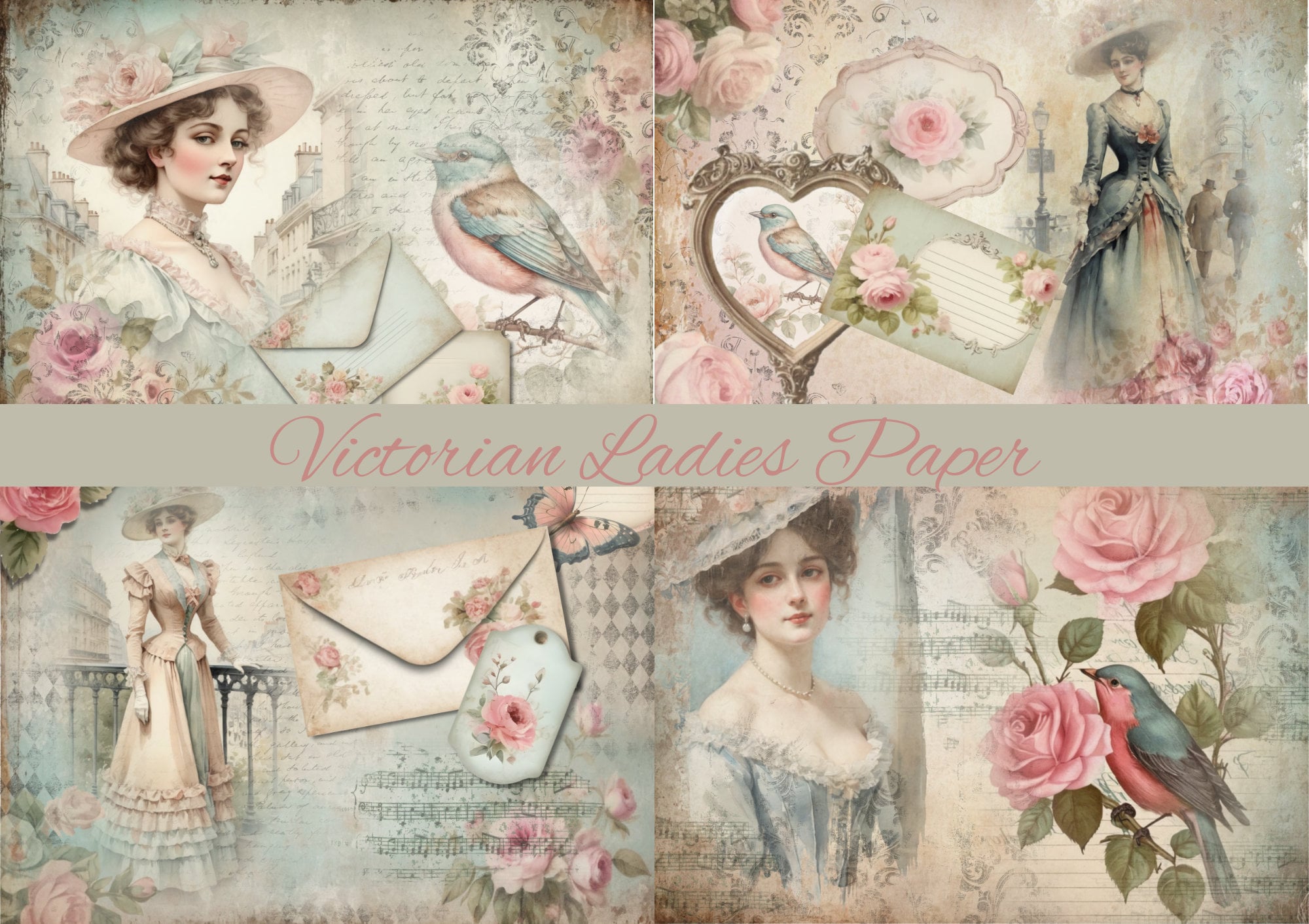 Victorian Ladies Digital Paper, Collage, Tags, Digital Download - Etsy