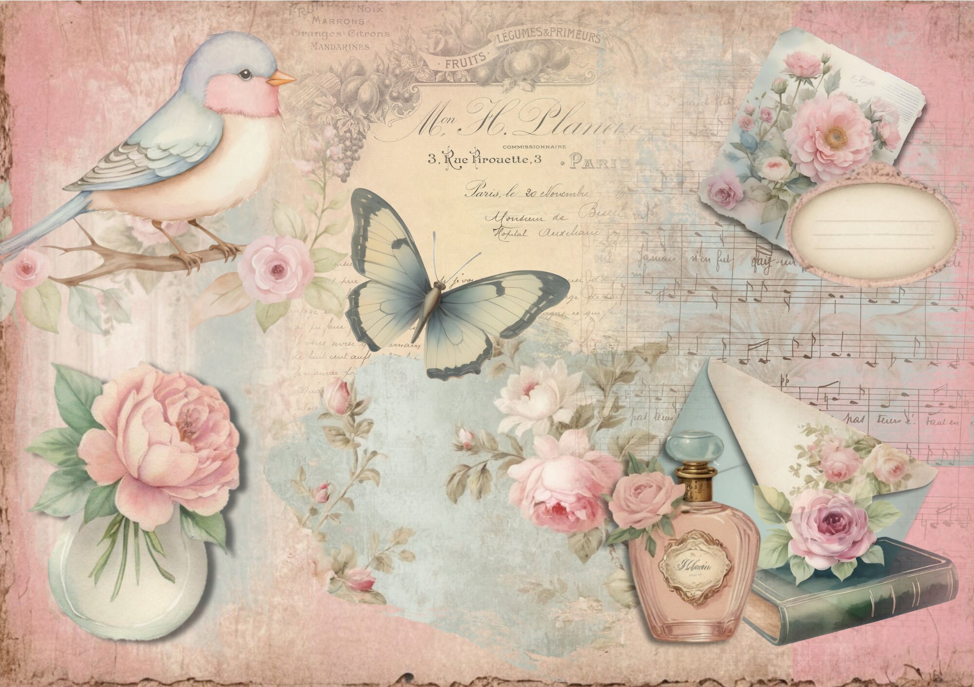 12 Page Shabby Pinks Background Papers, Digital Download, Junk Journal ...