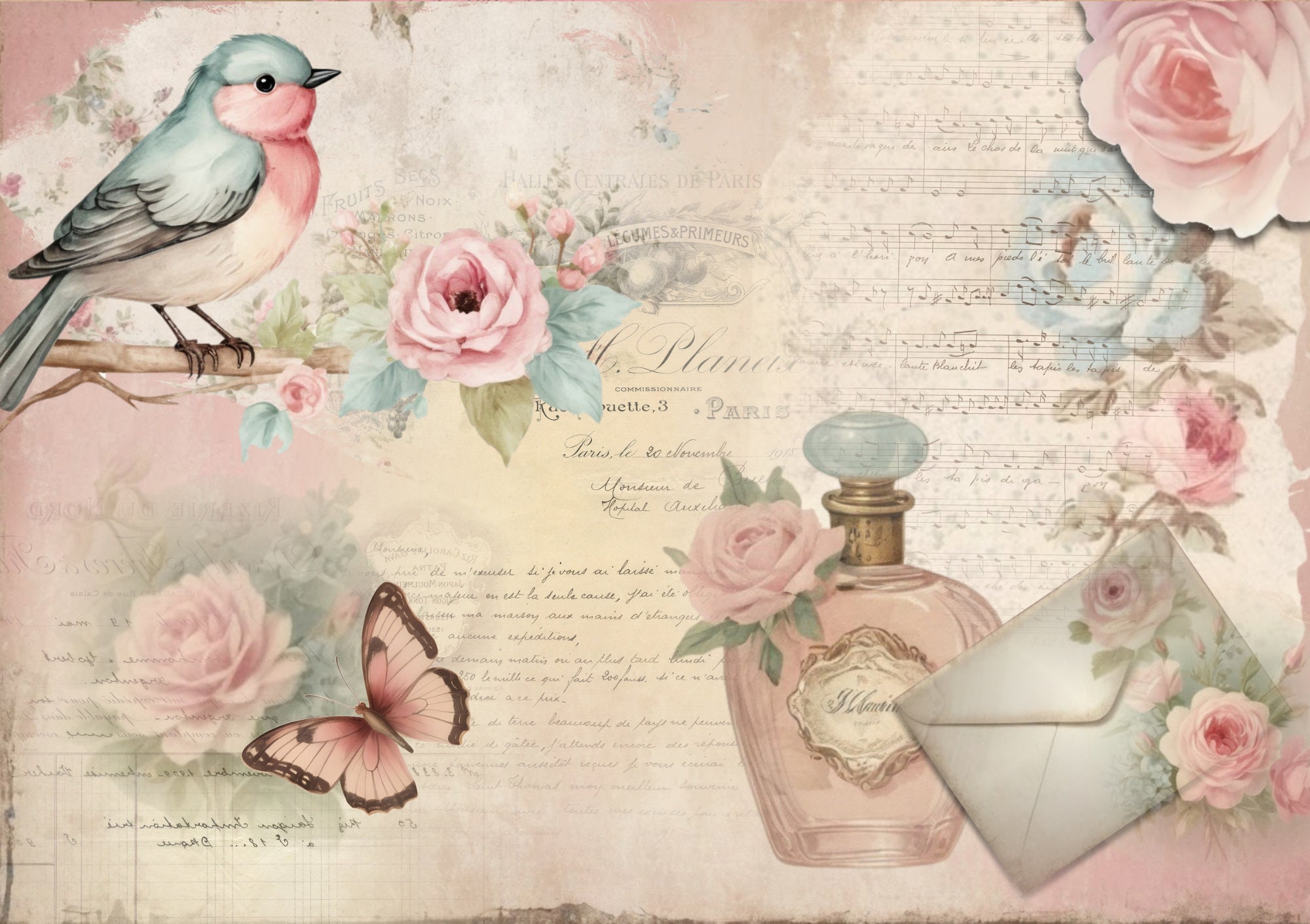 12 Page Shabby Pinks Background Papers, Digital Download, Junk Journal ...