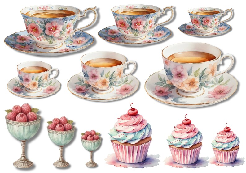 Afternoon Tea Embellishment Kit, Digital Download, Pockets, Journal ...