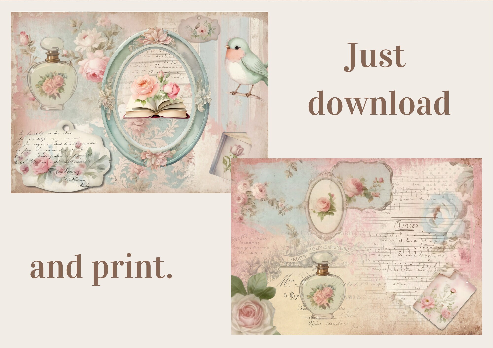 12 Page Shabby Pinks Background Papers, Digital Download, Junk Journal ...