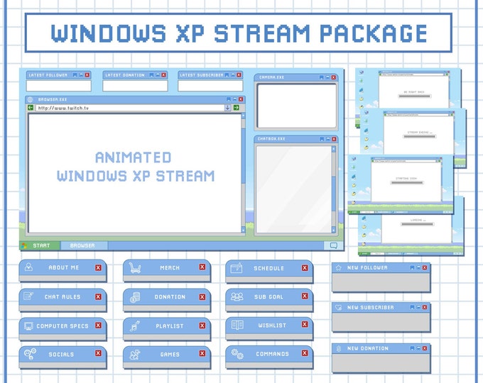 Windows 95 Retro Twitch Overlay Starter Pack - Animated Overlays ...