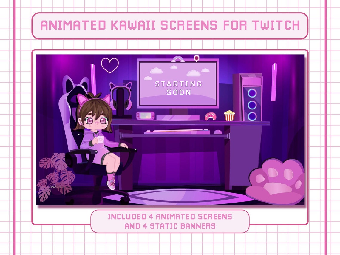 X4 Animated Chibi Stream Screens / Kawaii Desktop / Aesthetic Setup ...