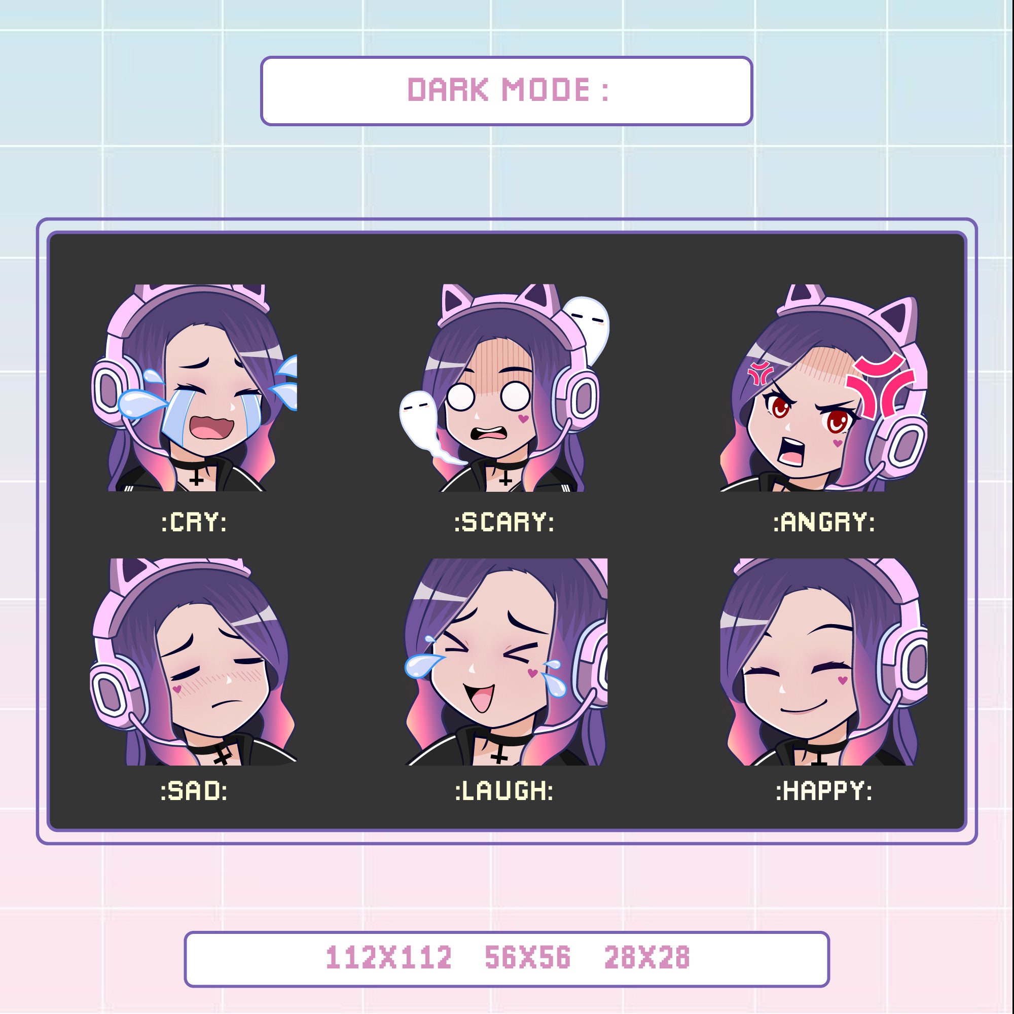 Kawaii Goth E-GIRL Chibi Emotes / X6 Soft Goth Pink Purple - Etsy Australia