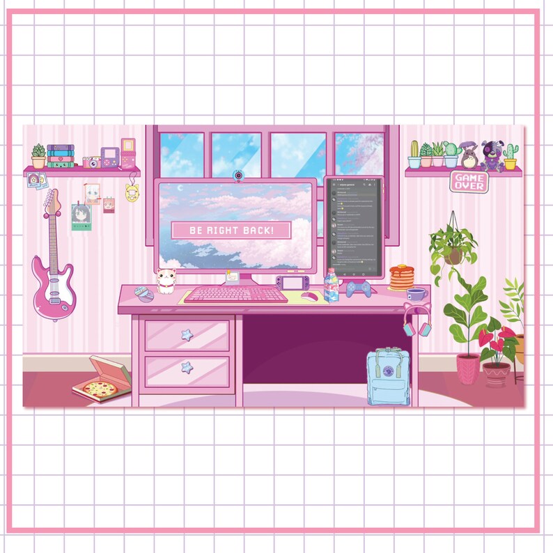 X4 Aesthetic Animated Stream Kawaii Room Setup Screens Gamer Girl ...