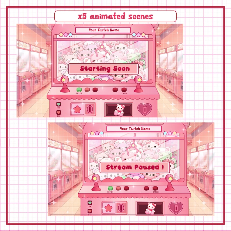 5X Arcade Strawberry Stream Screens / Animated Arcade Aesthetic Twitch ...