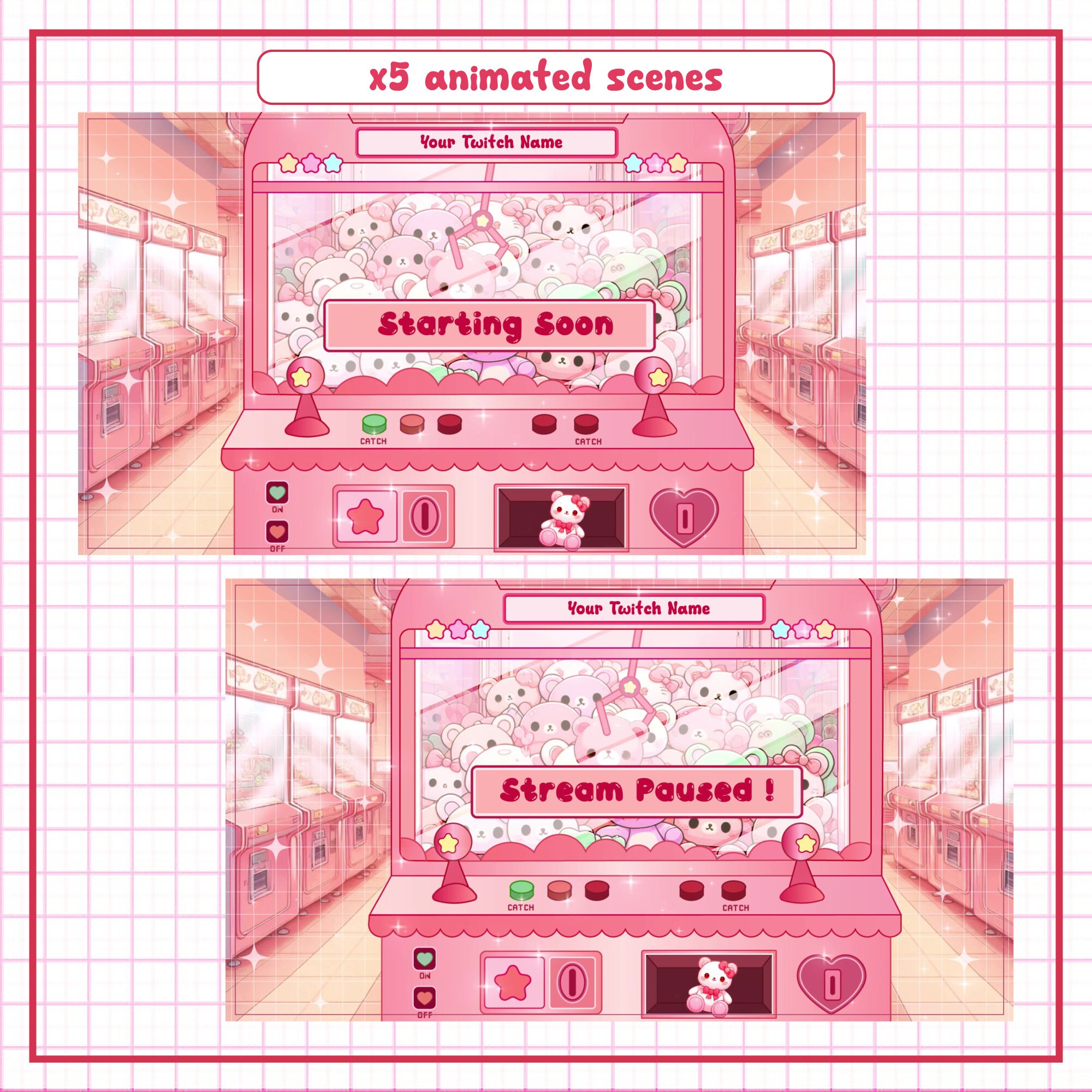 5X Arcade Strawberry Stream Screens / Animated Arcade Aesthetic Twitch ...