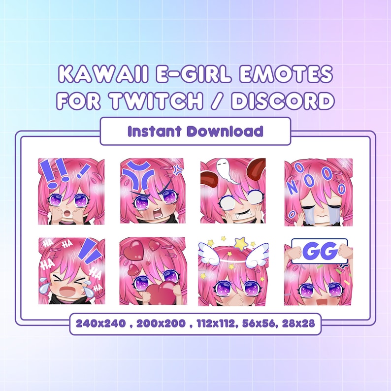Kawaii E-GIRL Pink Hair Chibi Emotes / X6 Soft Goth Pinky Emote Stream ...