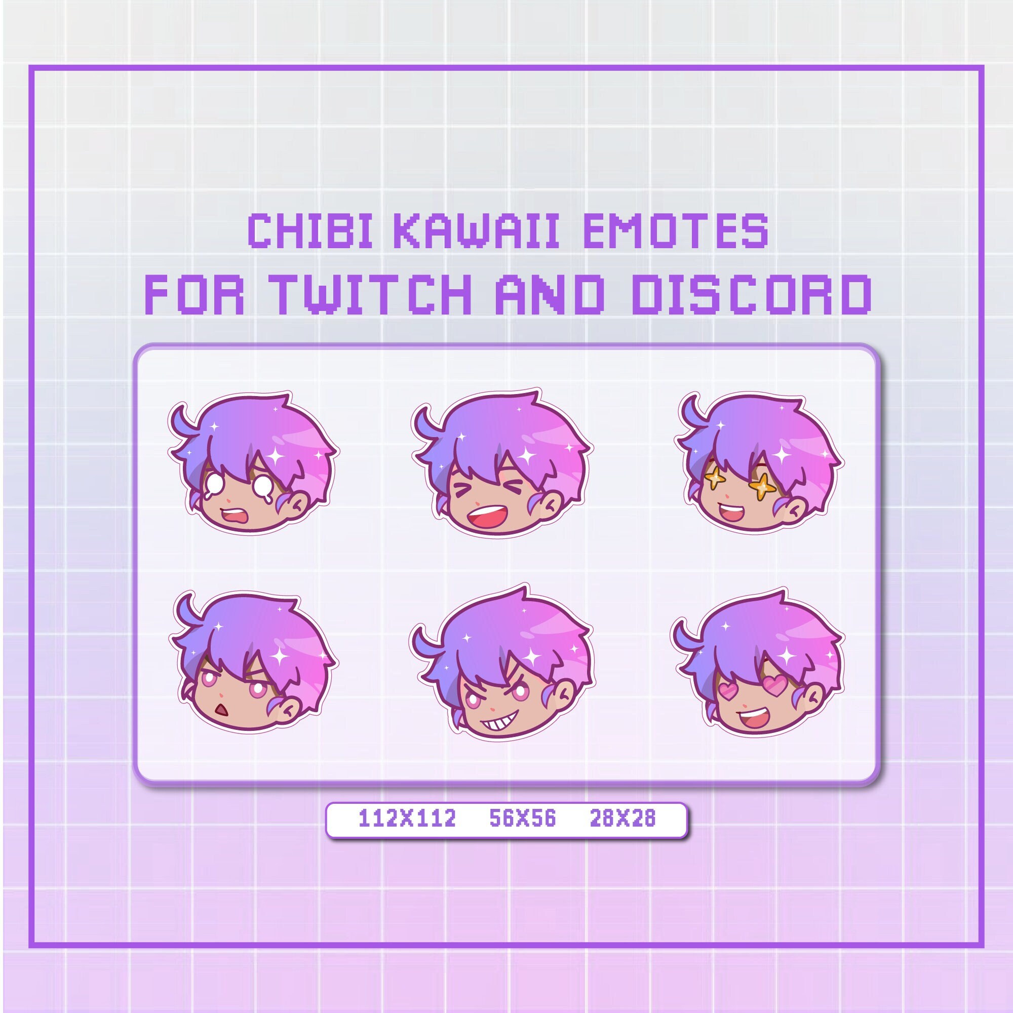 X 6 Kawaii Chibi Neonish Emotes Twitch Neon Emote Stream - Etsy
