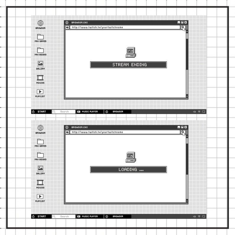 Animated Black and White Windows 95 , Retro Aesthetic Stream Overlay ...