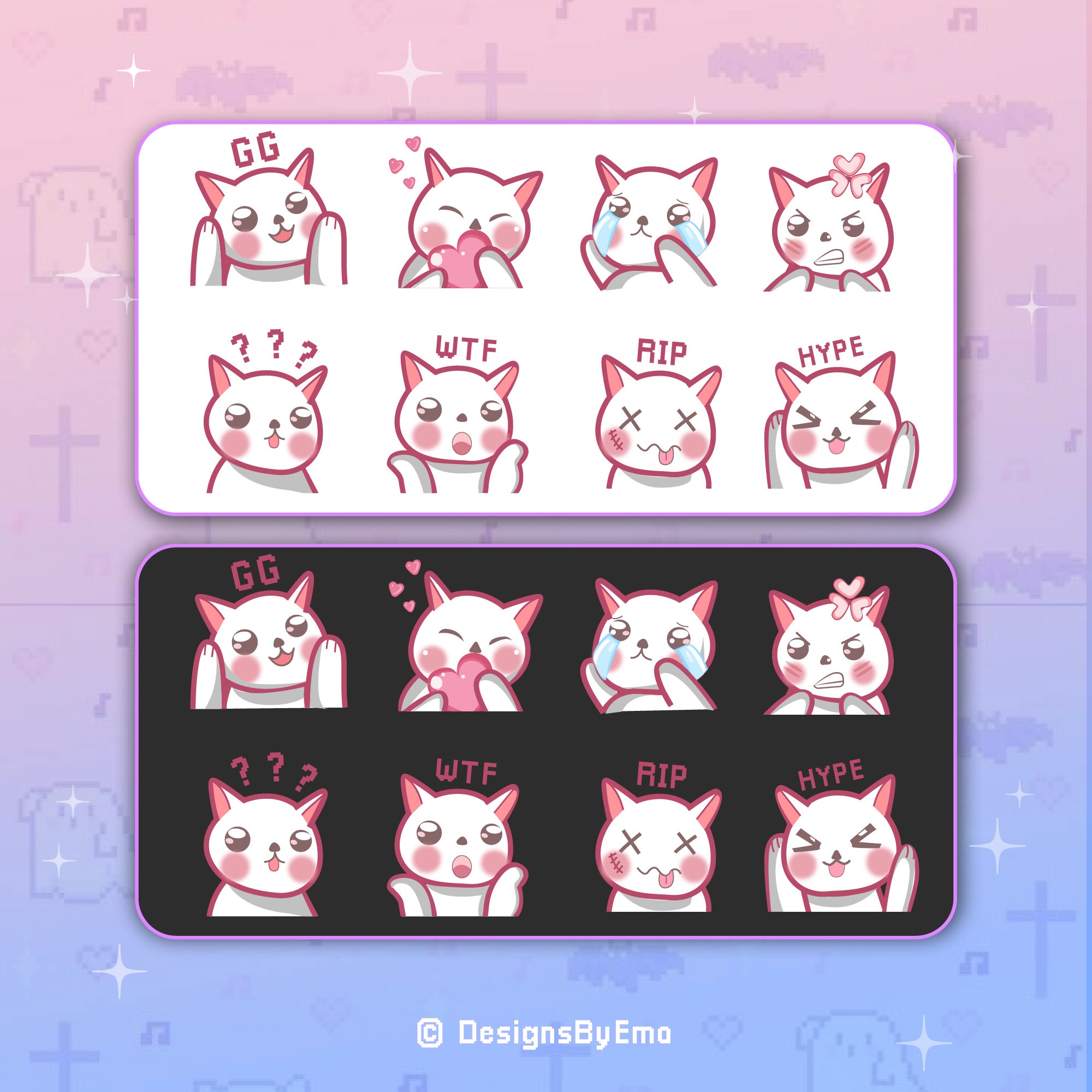 Kawaii Twitch Emotes, Emote Stream Package, Pastel Pink Cat, Lovely ...