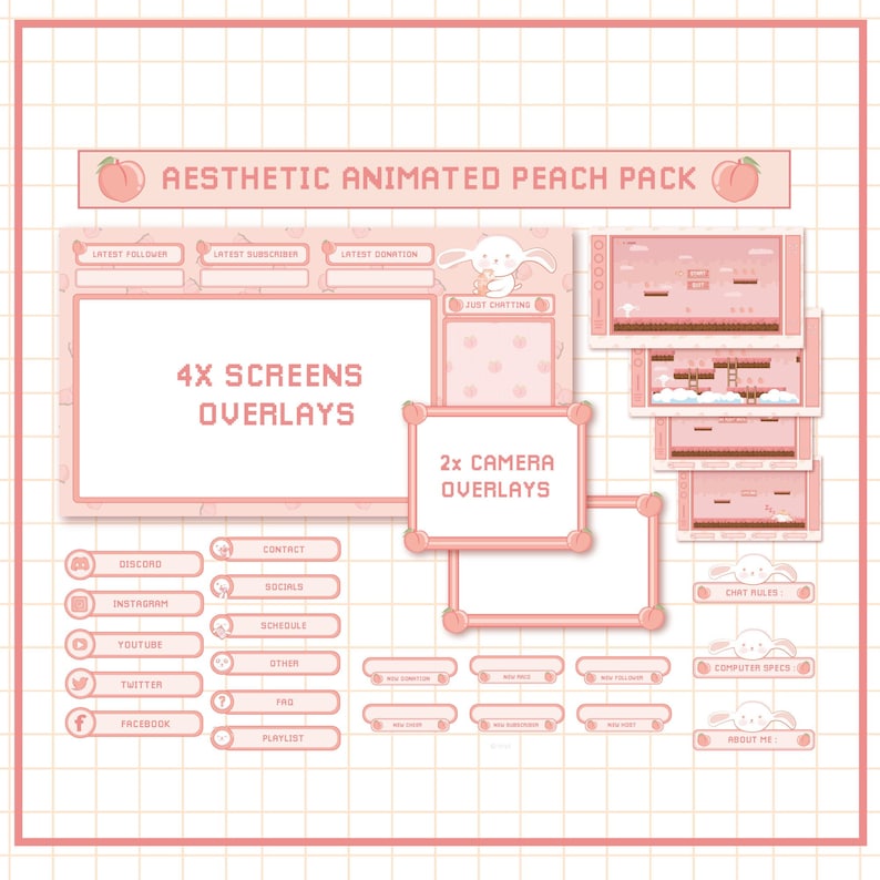 Aesthetic Kawaii Peach Twitch Package Animated Bunny Stream | Etsy