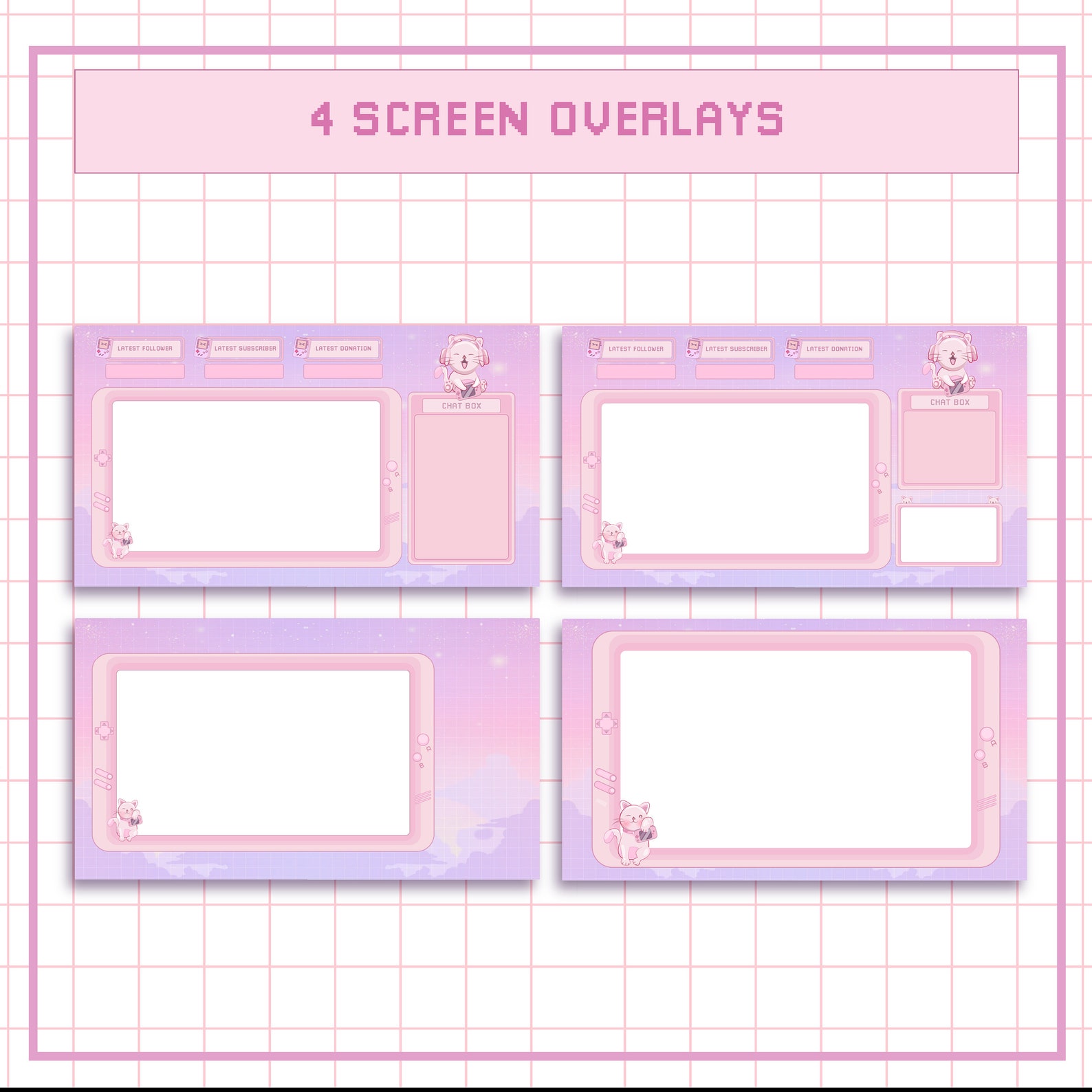 Animated Game Console Stream Overlay, Twitch Pink Console Package ...