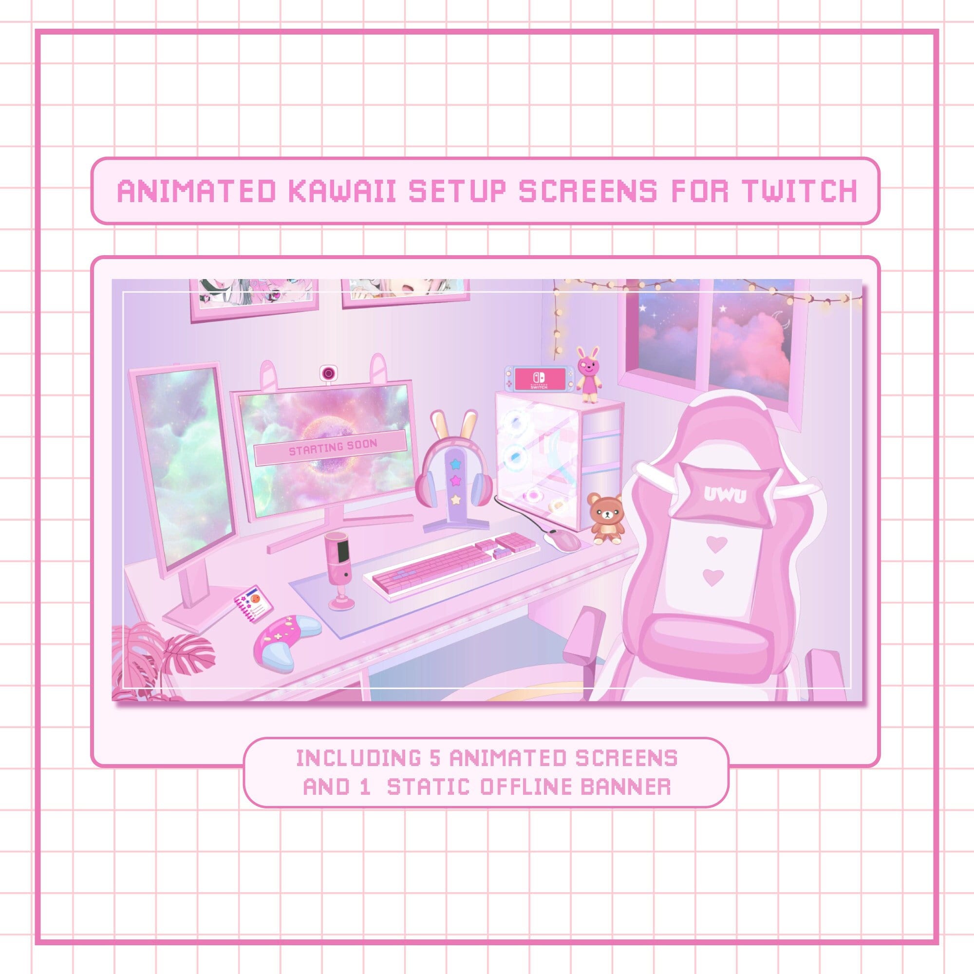 X5 Pinkish Animated Kawaii Setup Screens / Aesthetic Gamer - Etsy