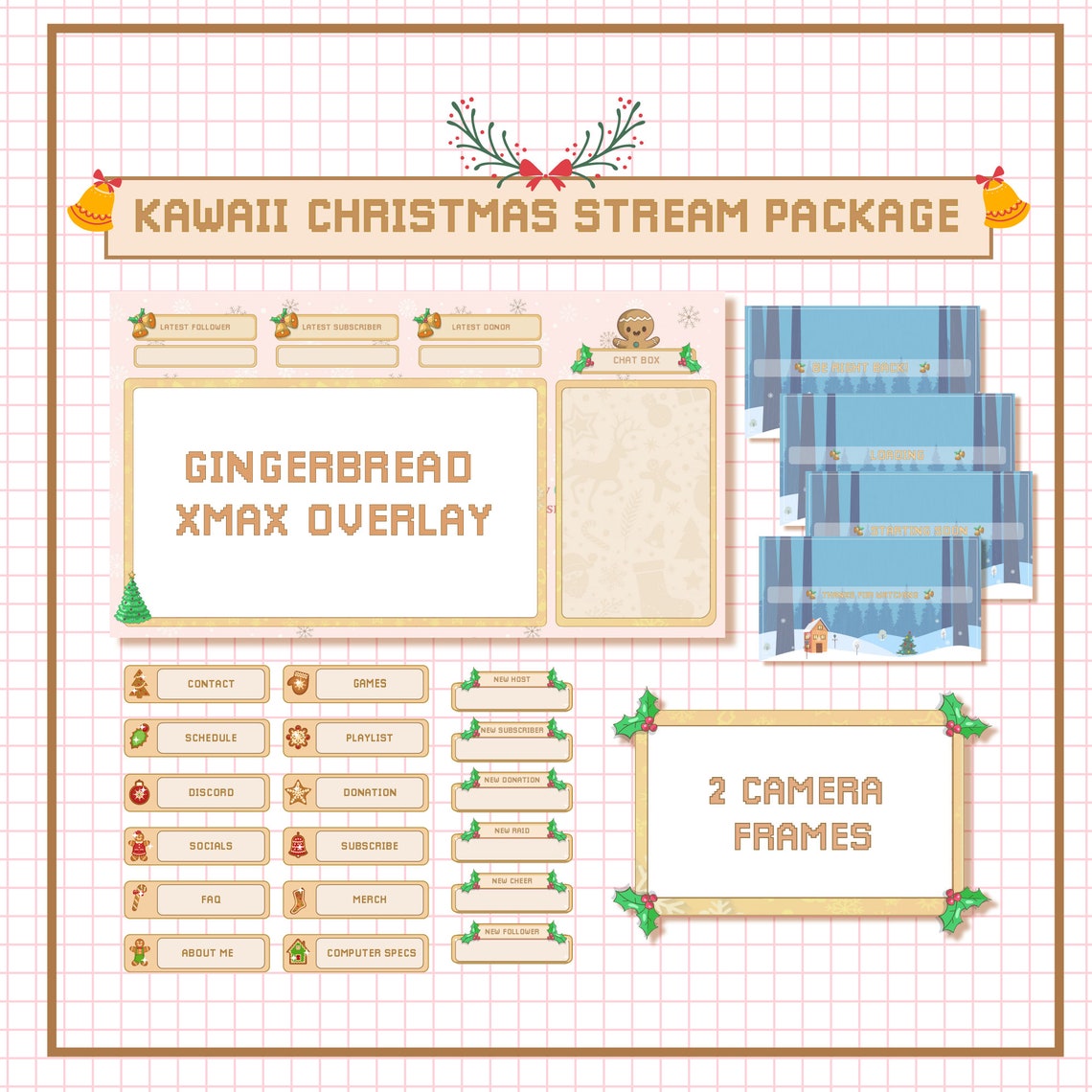 Animated Gingerbread Christmas Twitch Overlay Xmas Pastel - Etsy