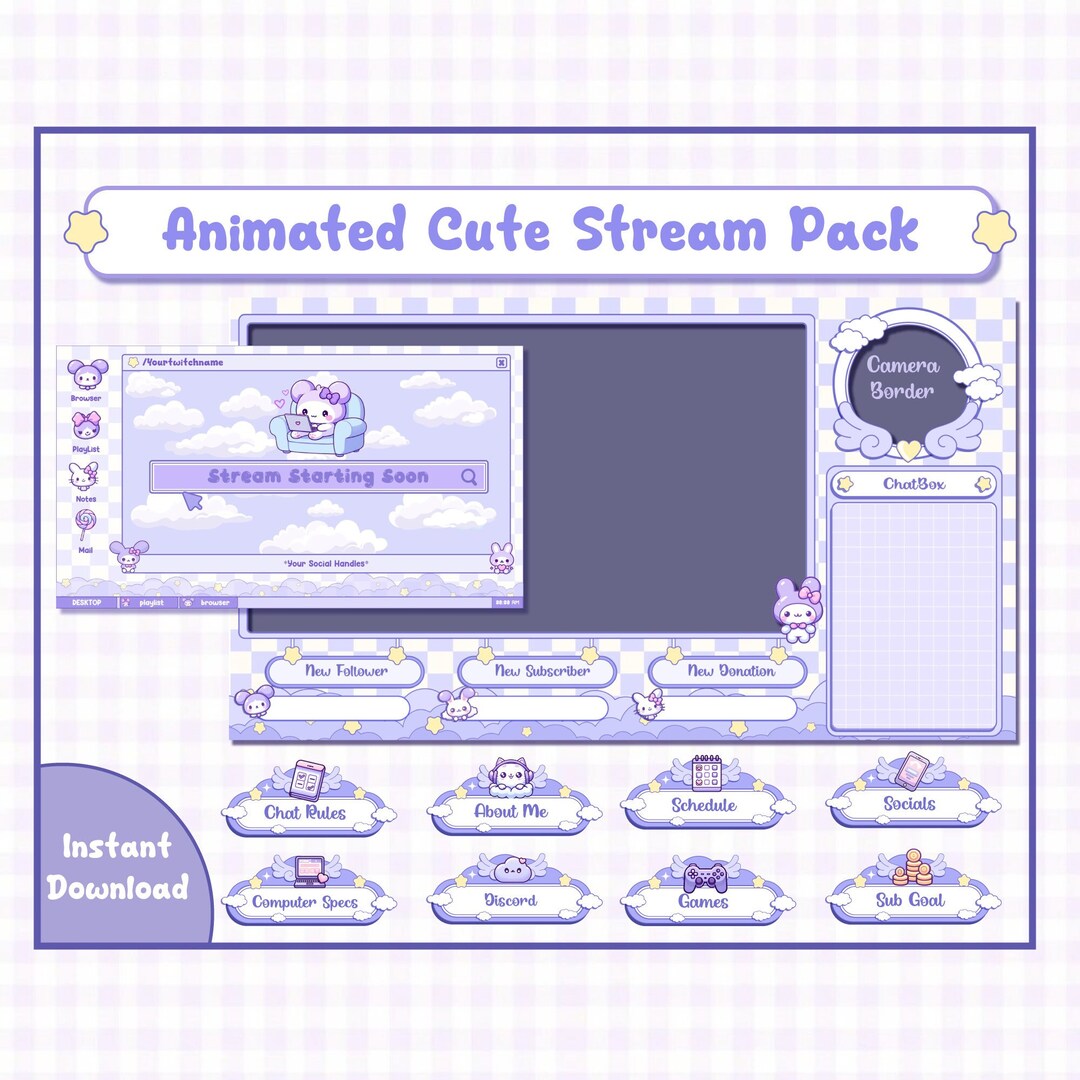Cute Animated Stream Full Package, Pastel Clouds Scenes, Animated ...