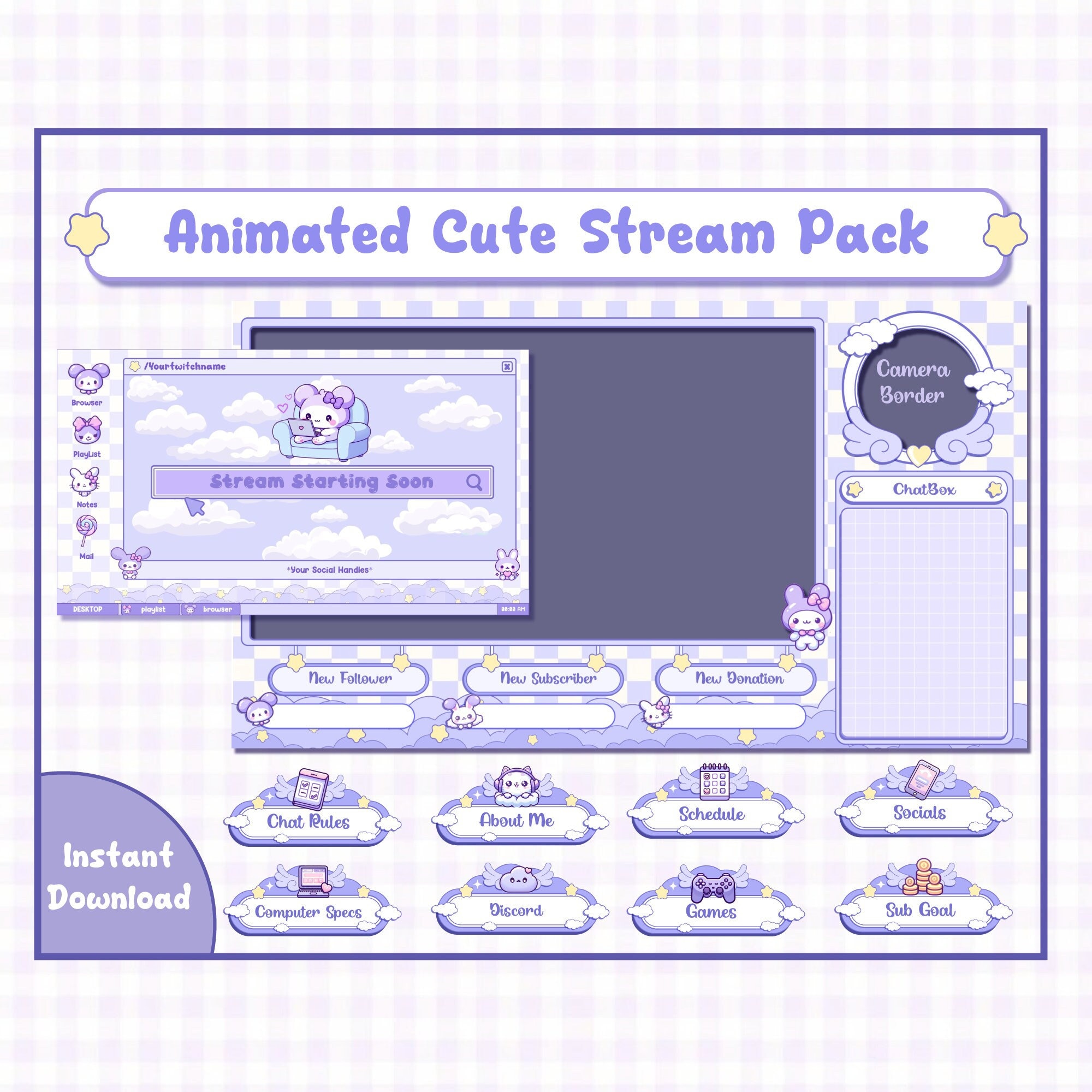 Cute Animated Stream Full Package, Pastel Clouds Scenes, Animated Alerts , Animated Twitch ...