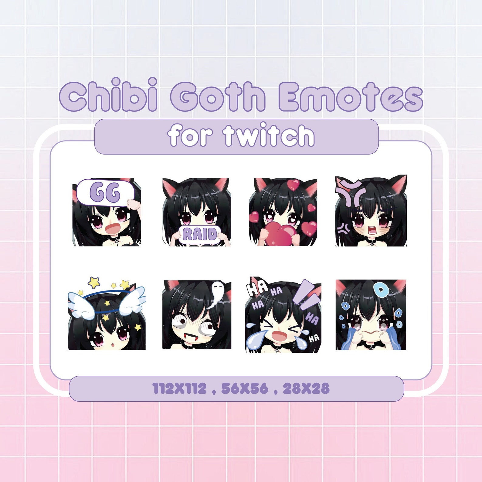 Goth Chibi E-GIRL Emotes / Alt Emote Soft Gothic Emote Stream Twitch ...
