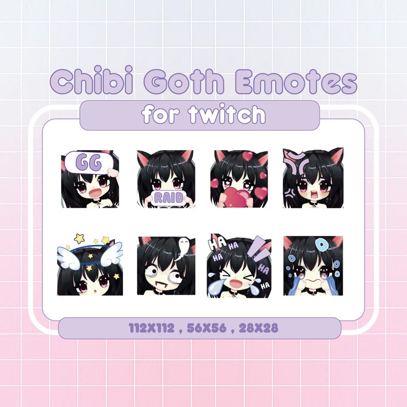 Goth Chibi E-GIRL Emotes / Alt Emote Soft Gothic Emote Stream Twitch ...