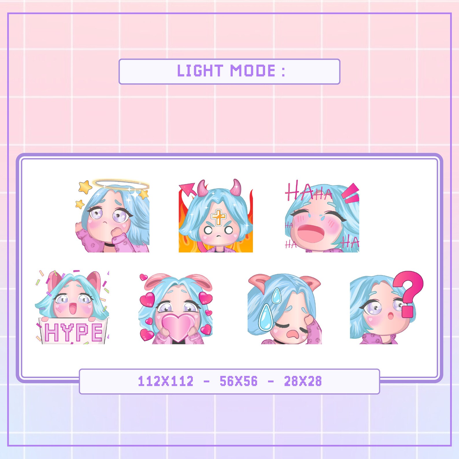 Kawaii Pet Kitten E-GIRL Chibi Emotes / Emote Soft Pastel Pink Purple ...