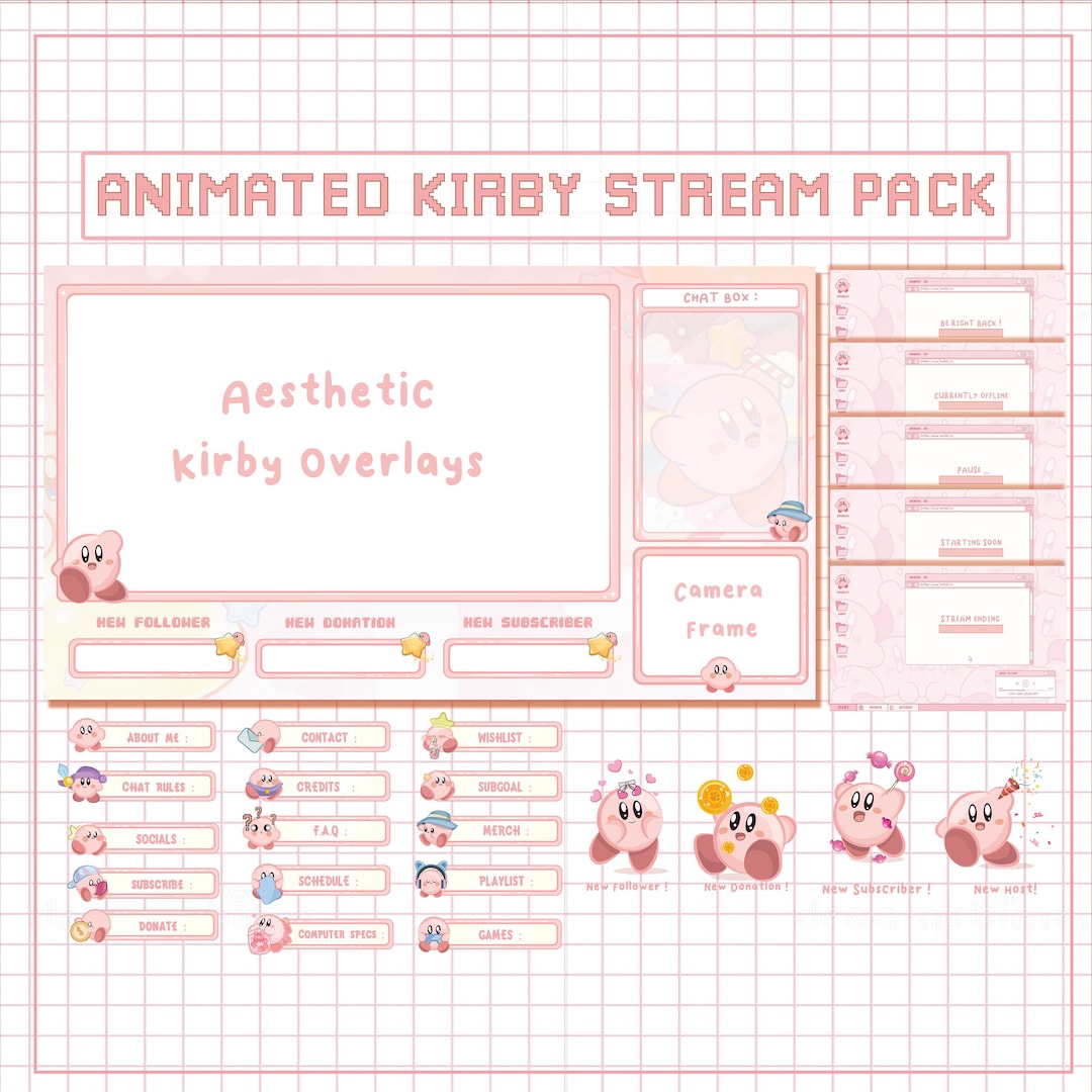 Animated Kirby Stream Overlay, Twitch Aesthetic Kirby Overlay Package, Cute Kirby Twitch Panels ...