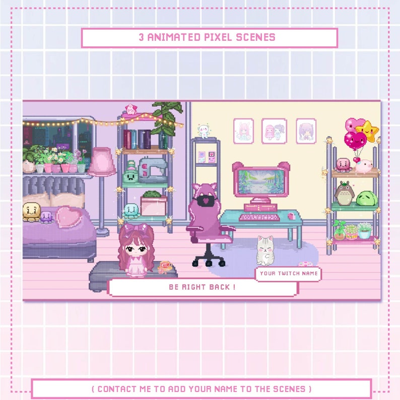 Animated Pixel Stream Overlay, Twitch Cute Package, Animated Overlay ...