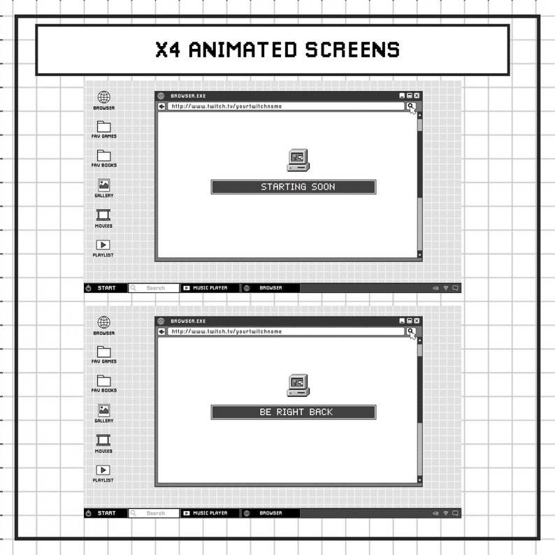 Animated Black and White Windows 95 Retro Aesthetic Stream - Etsy