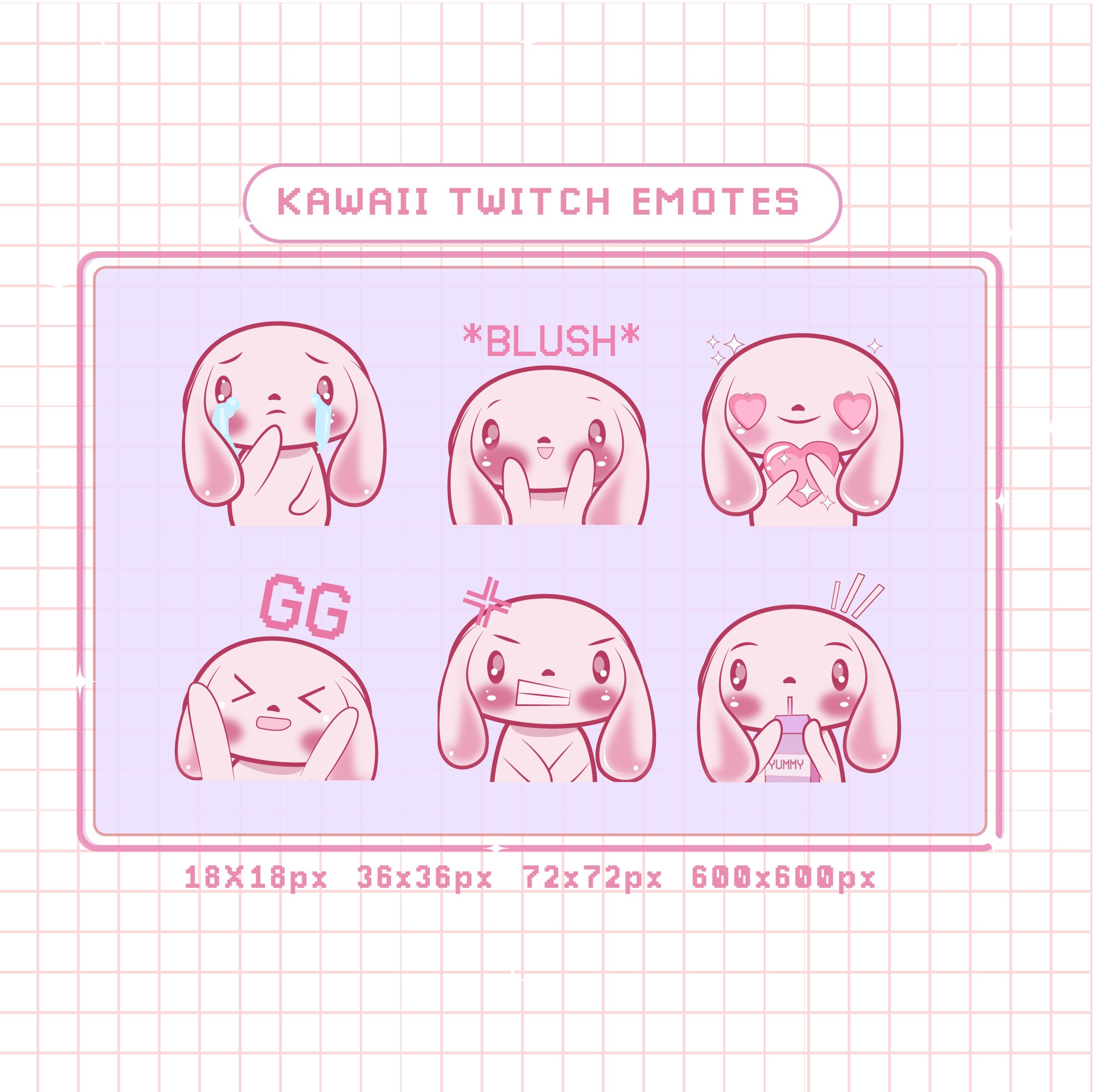 Kawaii Emotes Twitch, Emote Chibi Stream Package, Pastel Pink Doggo ...