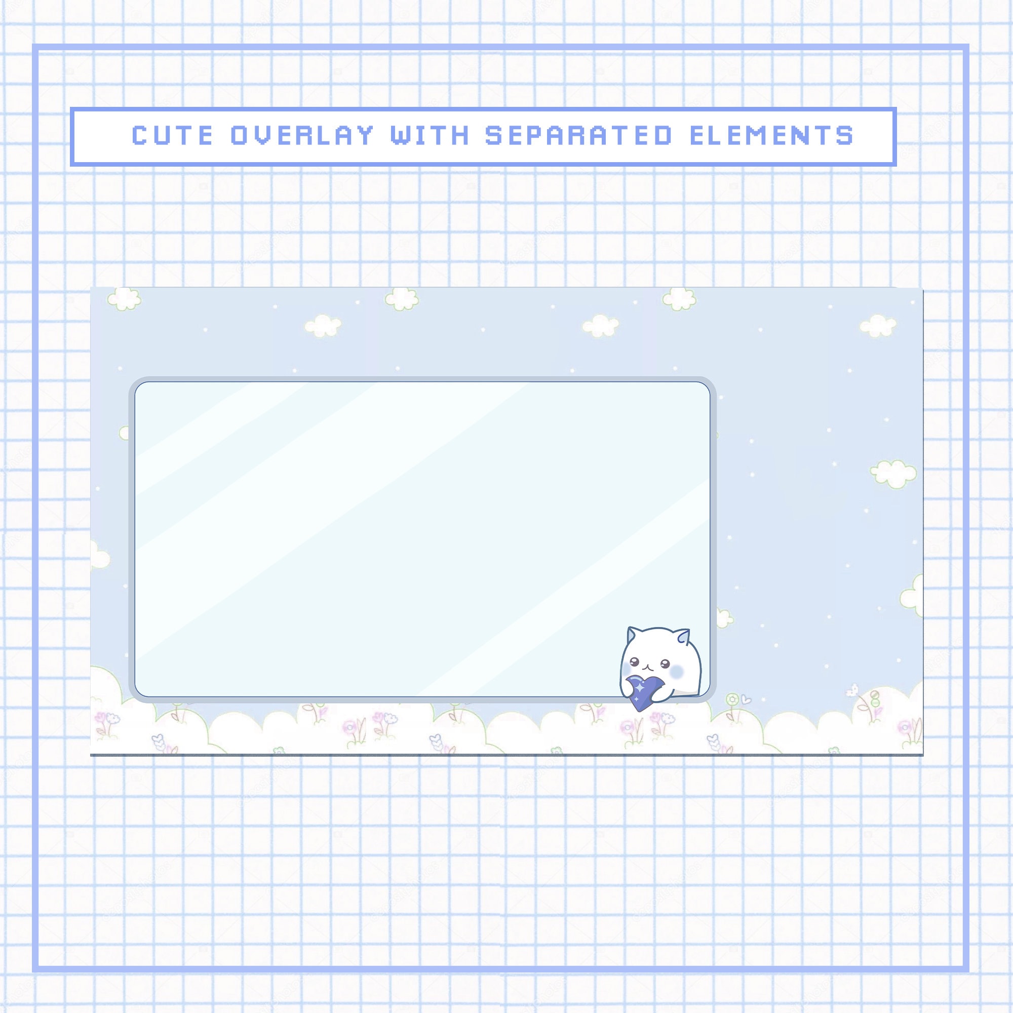 Animated Pastel Blue Stream Overlay, Twitch Kitten Overlay Package ...