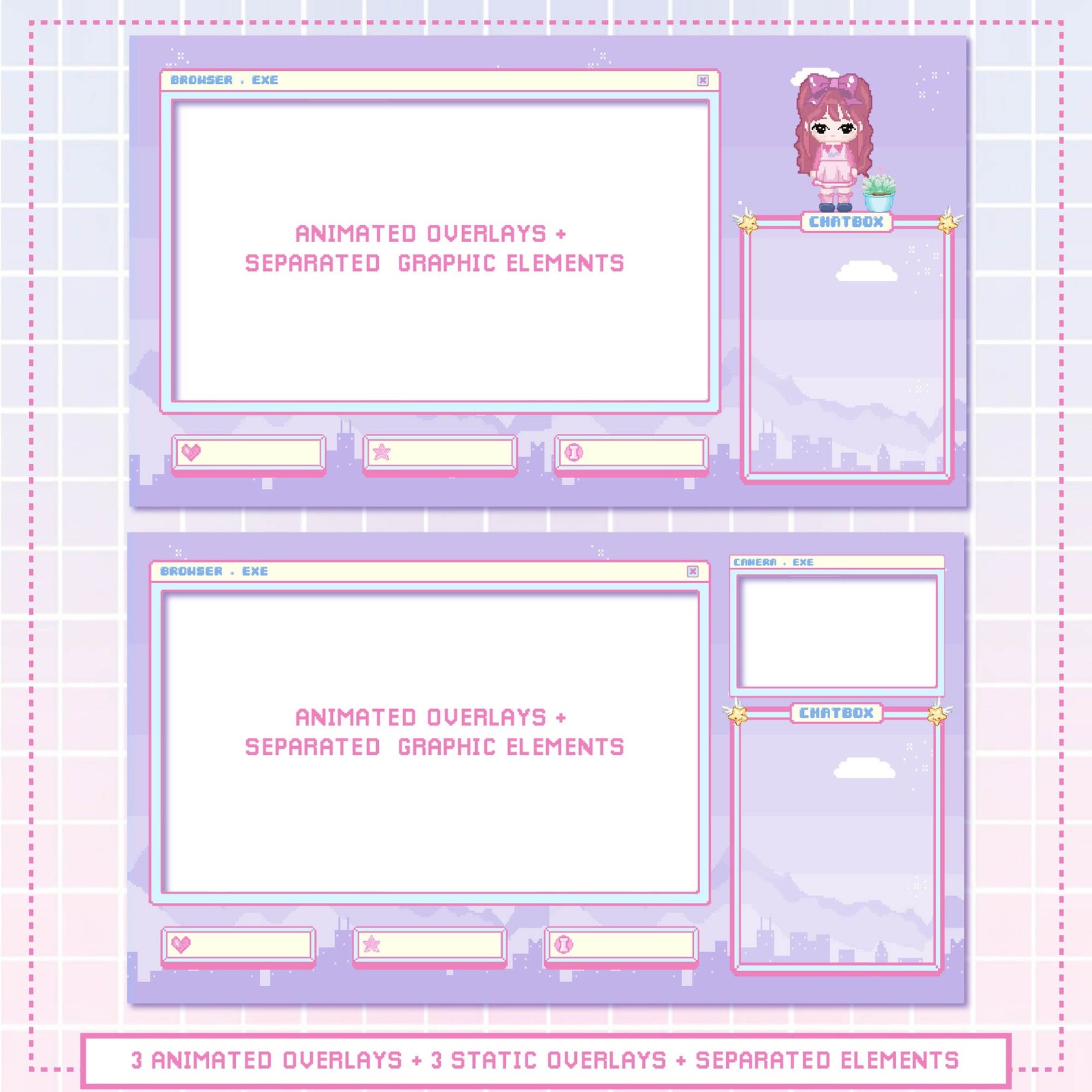 Animated Pixel Stream Overlay, Twitch Cute Package, Animated Overlay ...