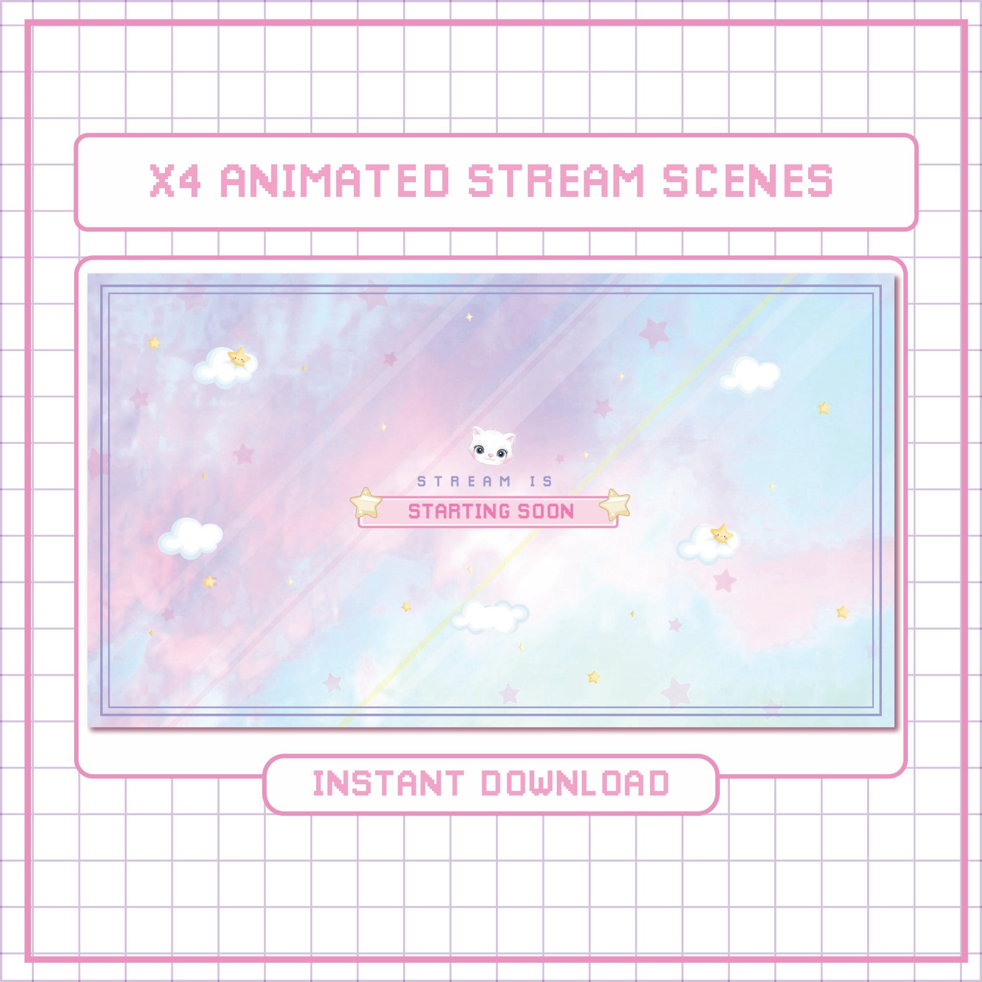 X4 Animated Kitten Cloudy Stream / Animated Kawaii Scenes / Aesthetic ...