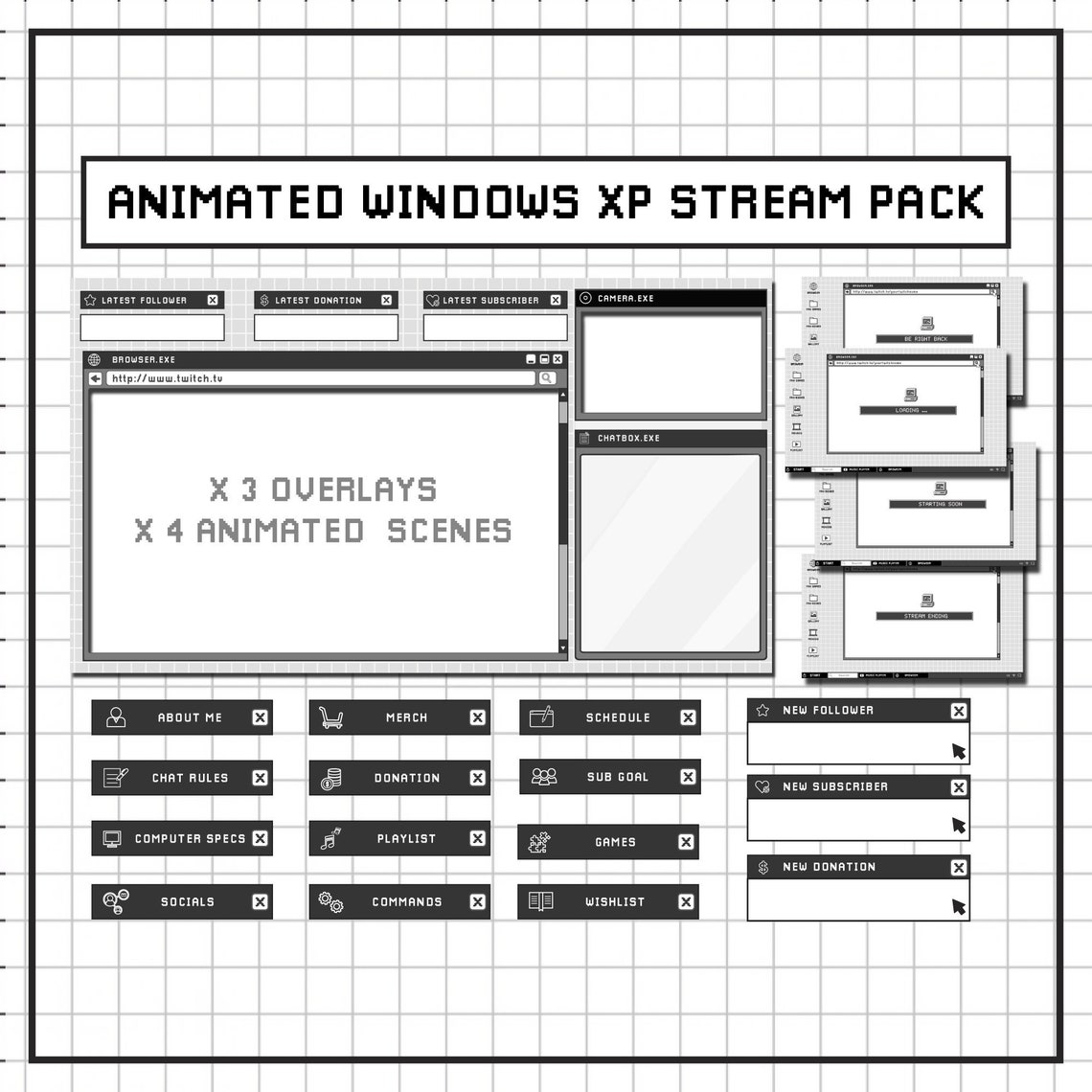 Animated Black and White Windows 95 , Retro Aesthetic Stream Overlay ...